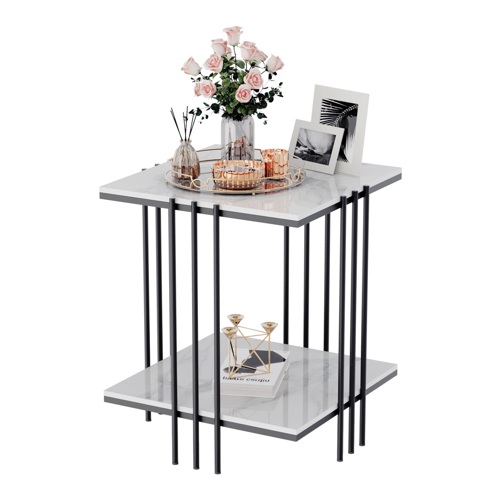 Side table Square Sintered Stone , Modern End Table Black/White Grey ...