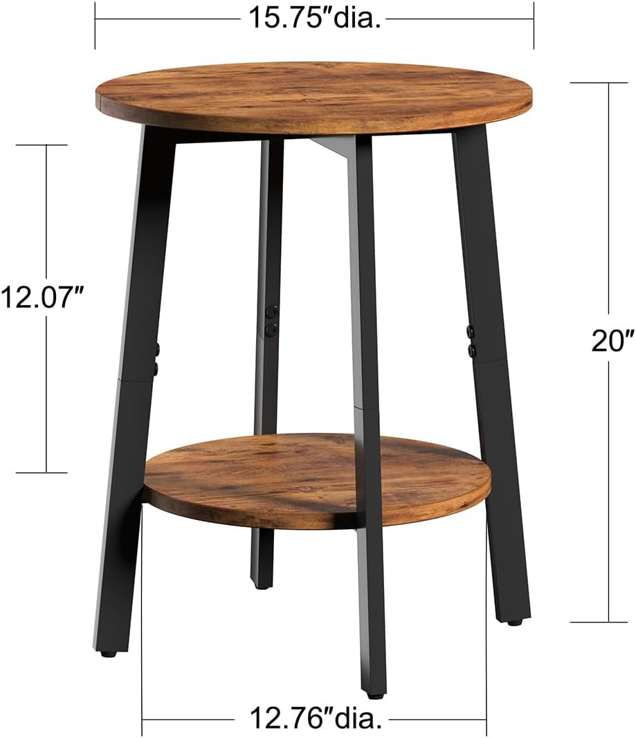 Side table, small round side table with storage shelf for small space ...