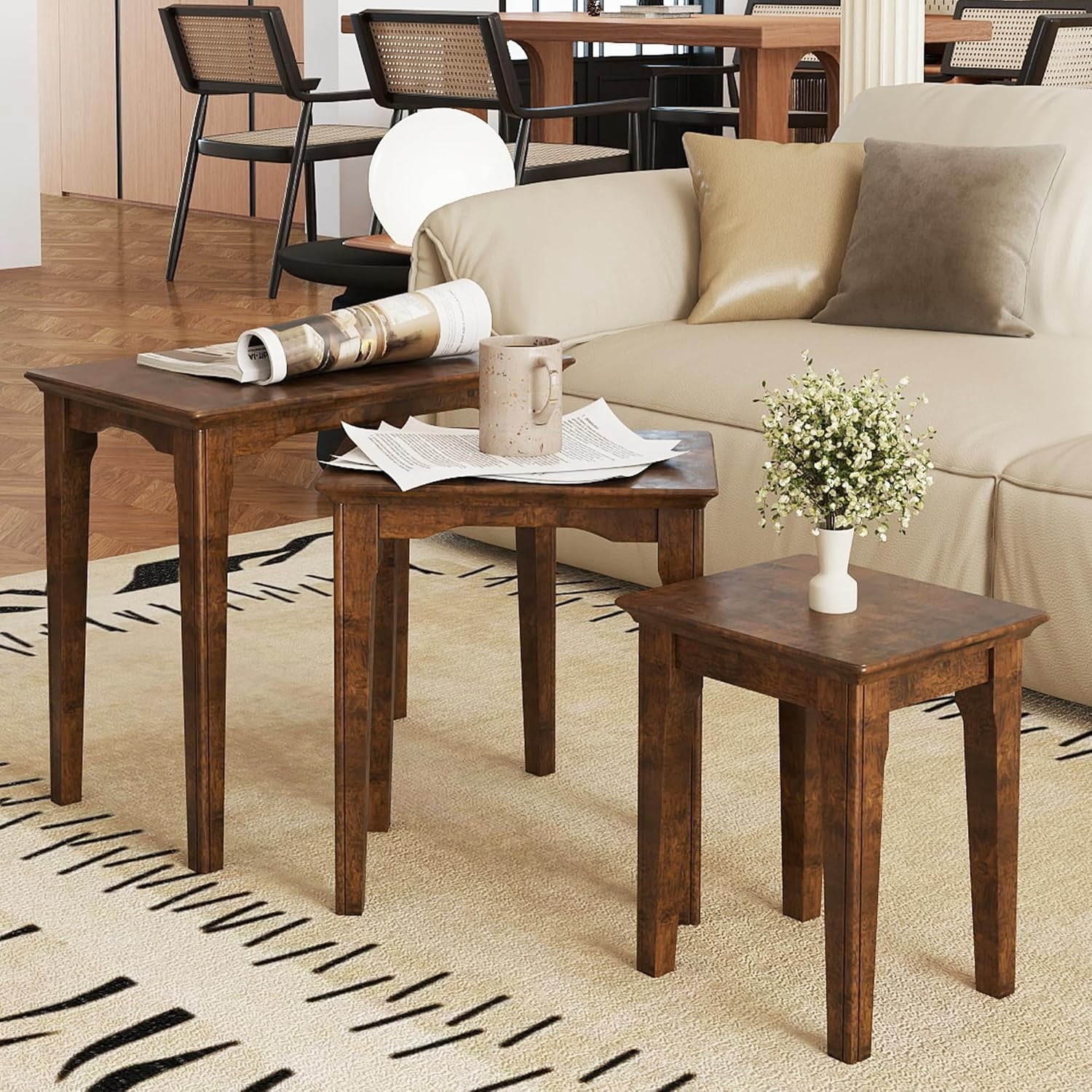 Side tables, nesting coffee tables set, wooden small end table for ...