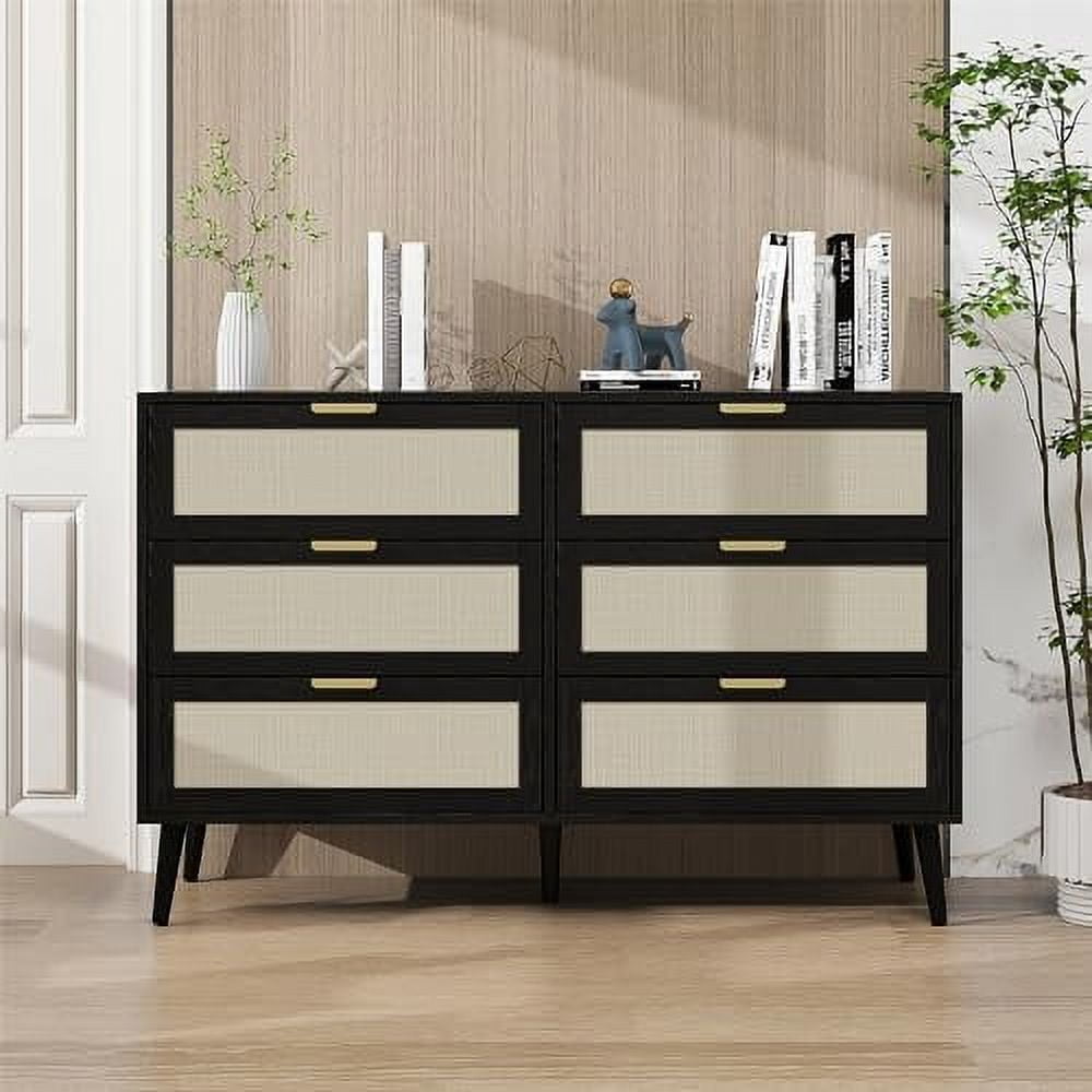 Sideboard Accent Rattan Cabinet with 6 Drawer,Buffet Storage Cabinet ...