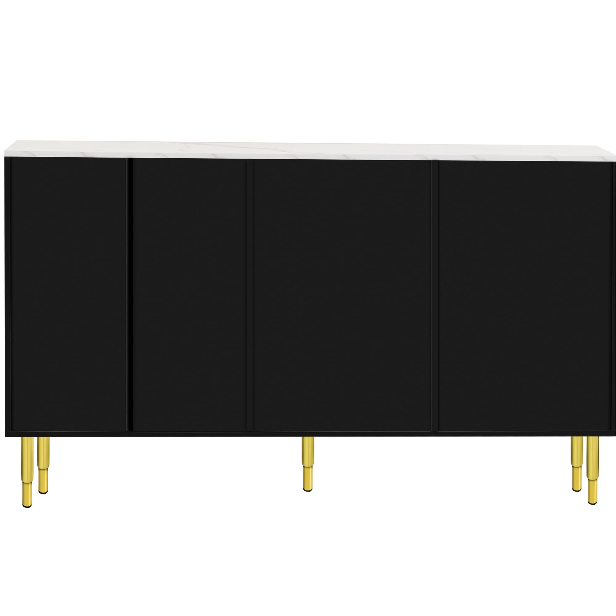Sideboard In Black With Marble Sticker Table And Amber-yellow Glass ...