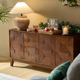 Free Shipping Yonkers 62.99 Sideboard with Solid Wood Legs and 2 Cabinets in Off White and Cinnamon Walmart