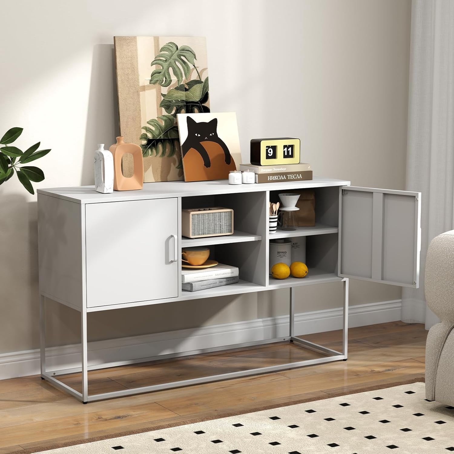Sideboard Buffet Cabinet with 2 Door,Morden Metal Storage Cabinet with ...