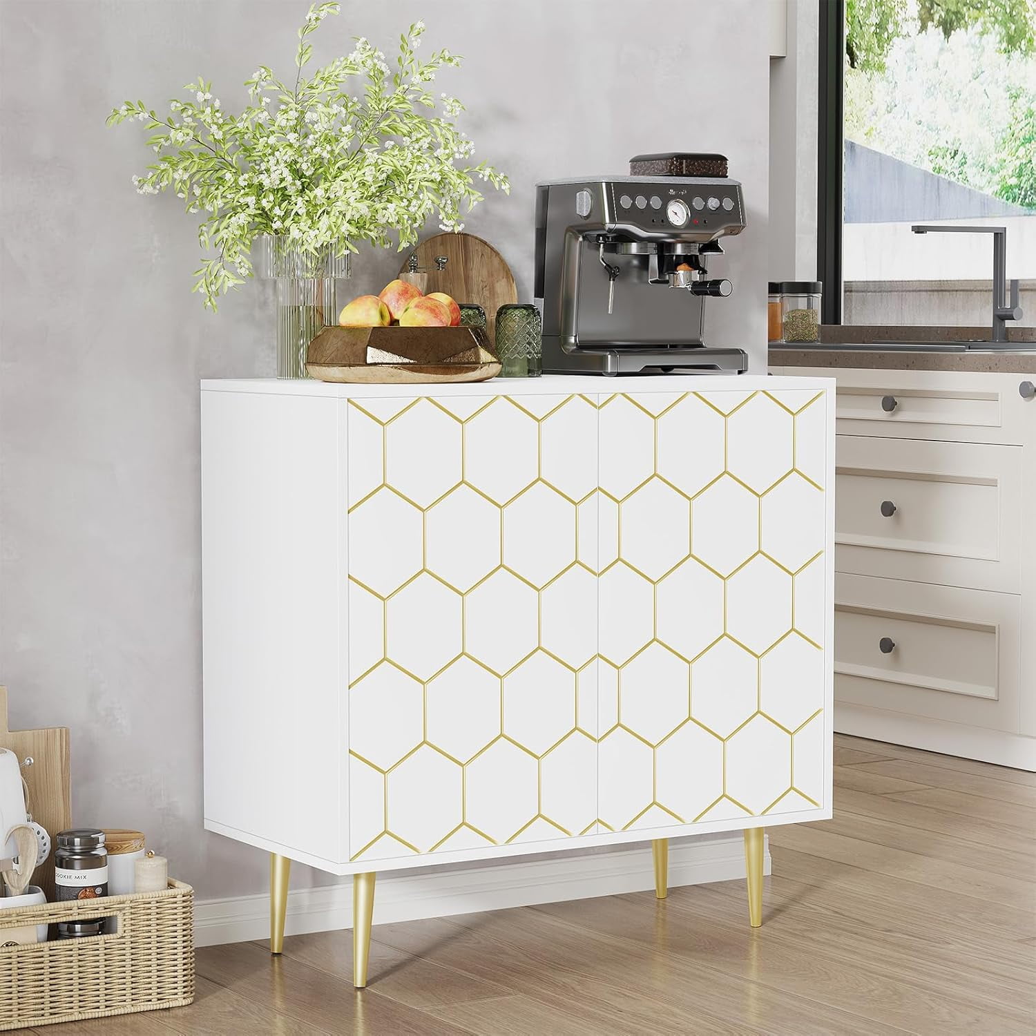 Sideboard Buffet Cabinet with 2 Doors, Modern Storage Cabinet with ...