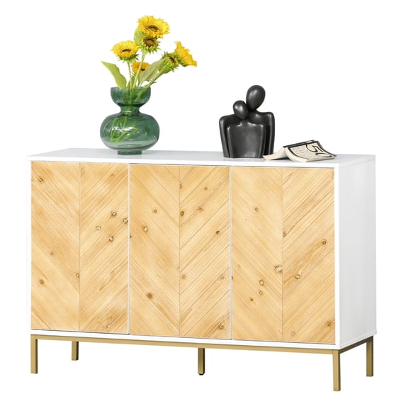 Sideboard Buffet Cabinet, 3 Door Coffee Bar Storage, Chevron Pattern ...