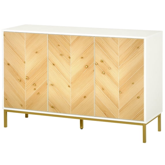 Sideboard Buffet Cabinet - 3 Door Storage, Chevron Wood Coffee Bar ...