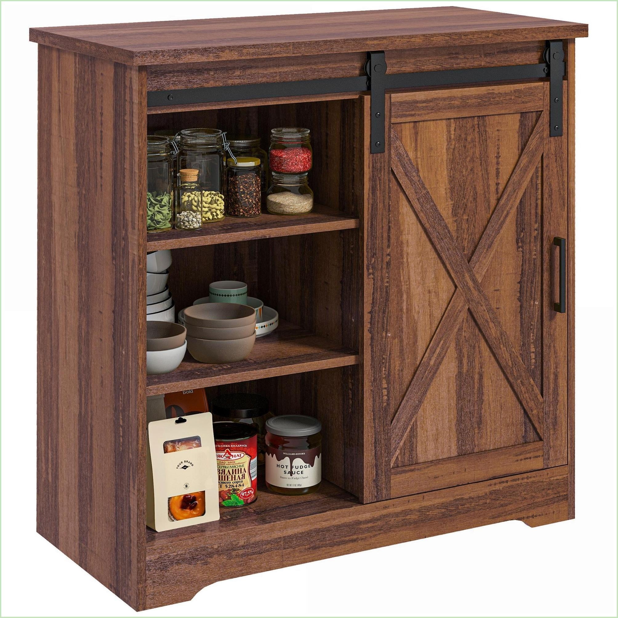 Sideboard Buffet Cabinet, 33'' Farmhouse Coffee Bar with Sliding Barn ...
