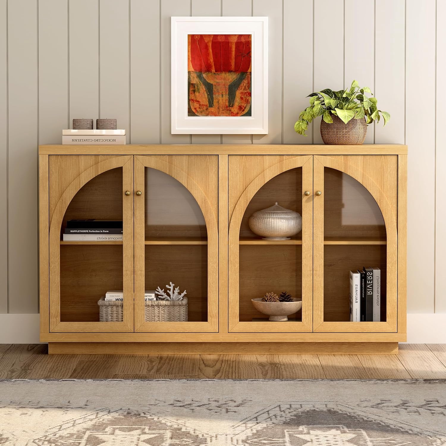 Sideboard Buffet Cabinet with 4 Doors, Modern Accent Storage Cabinet ...