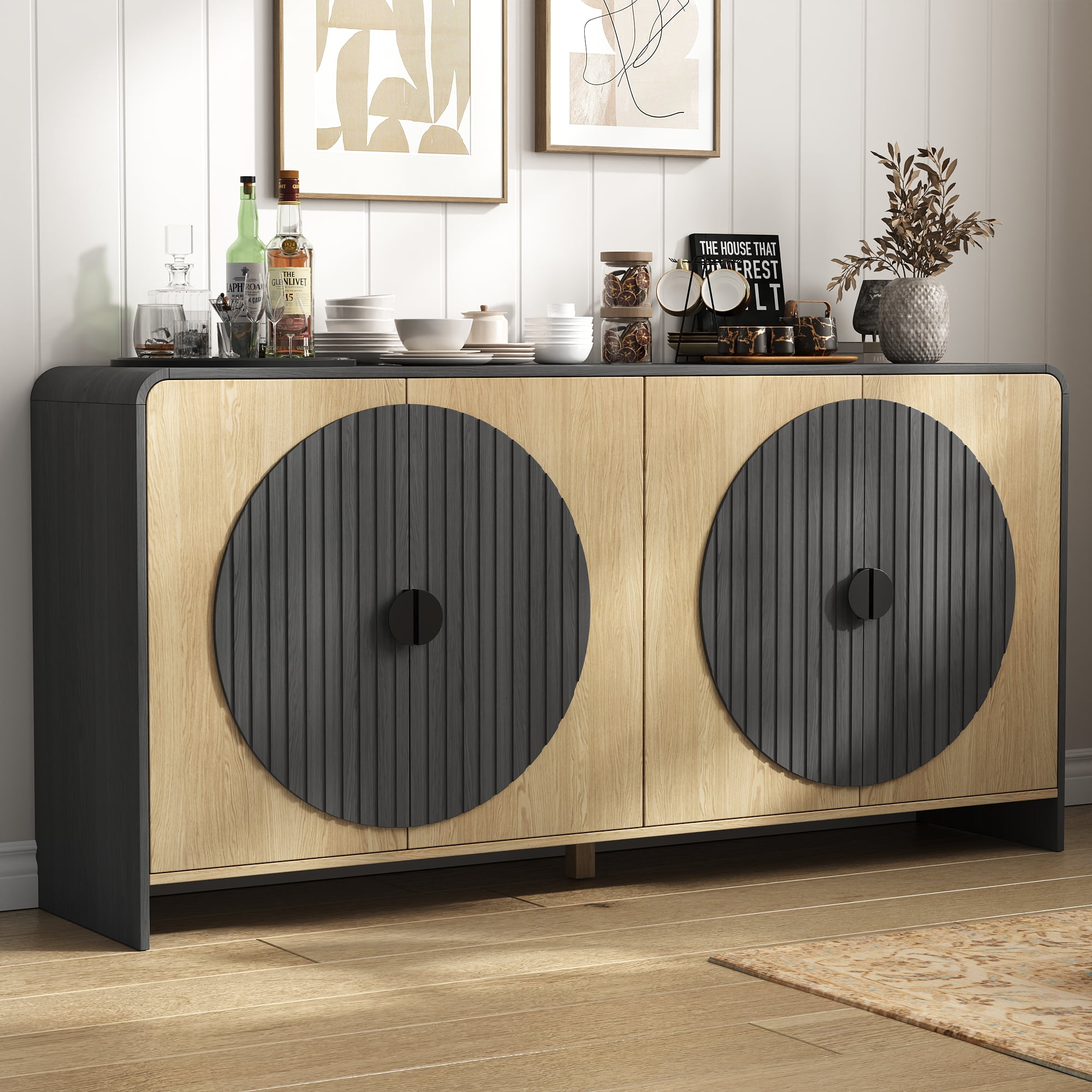 Sideboard Buffet Cabinet, 65" Large Sideboard Buffet Storage Cabinet ...