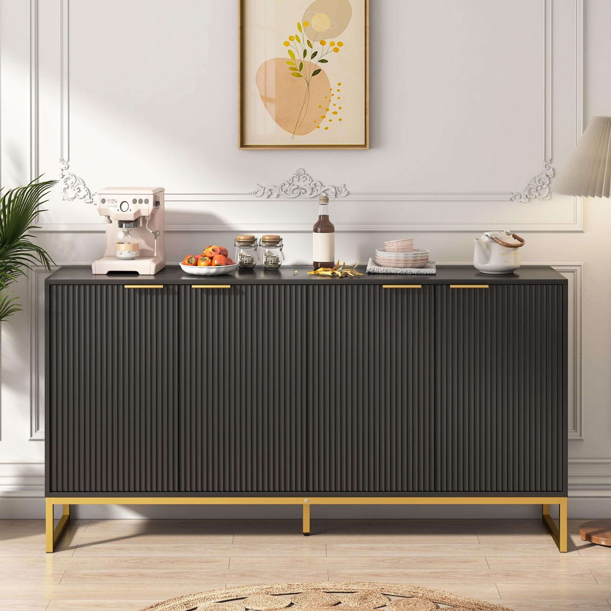 Sideboard Buffet Cabinet, Accent Cabinet in Fluted Texture Finish ...