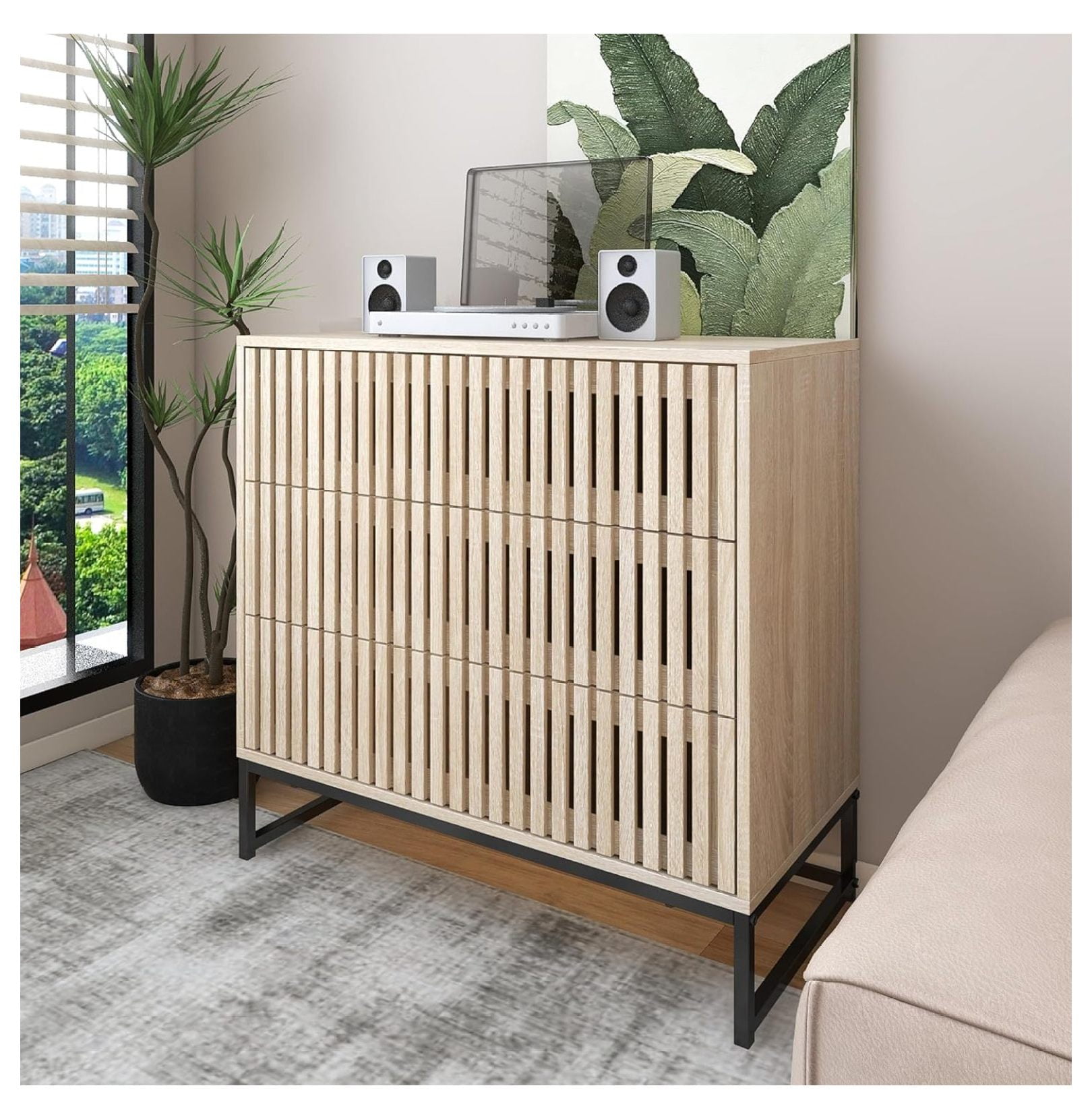 Sideboard Buffet Cabinet, Accent Storage Cabinet with 3 Drawers, Wooden ...