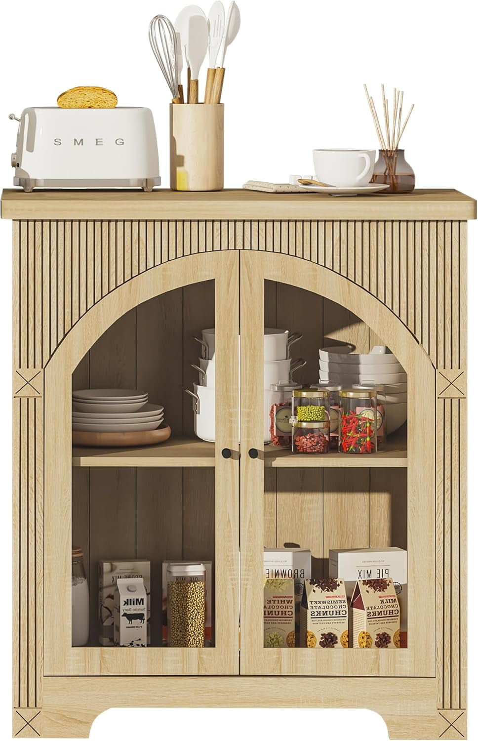 Sideboard Buffet Cabinet with Arched Glass Doors, Buffet Cabinet with ...