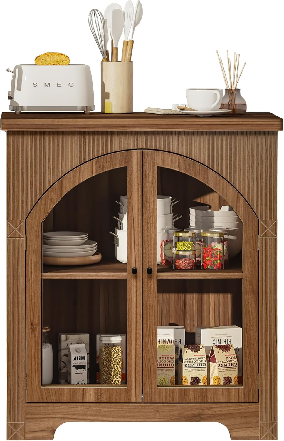Sideboard Buffet Cabinet with Arched Glass Doors, Buffet Cabinet with ...