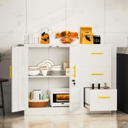 Hommoo Wavy Texture Sideboard Buffet Cabinet with 4 Doors and Removable ...