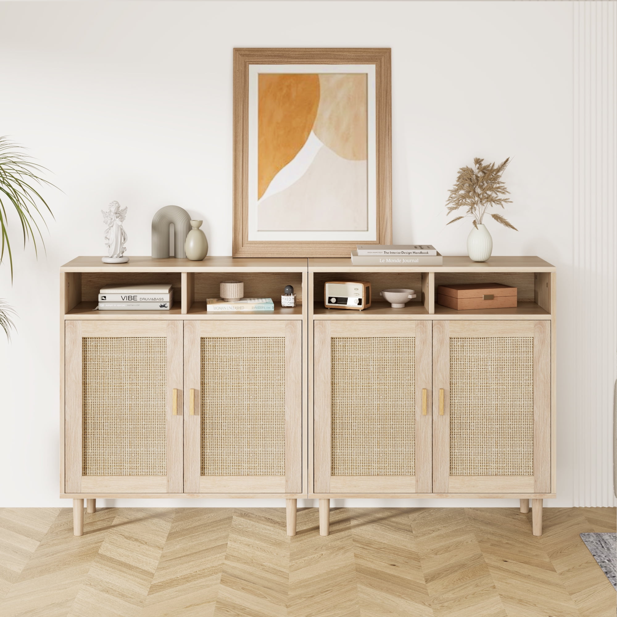 Sideboard Buffet Cabinet with Double Grass Vine Gate Modern Rattan ...