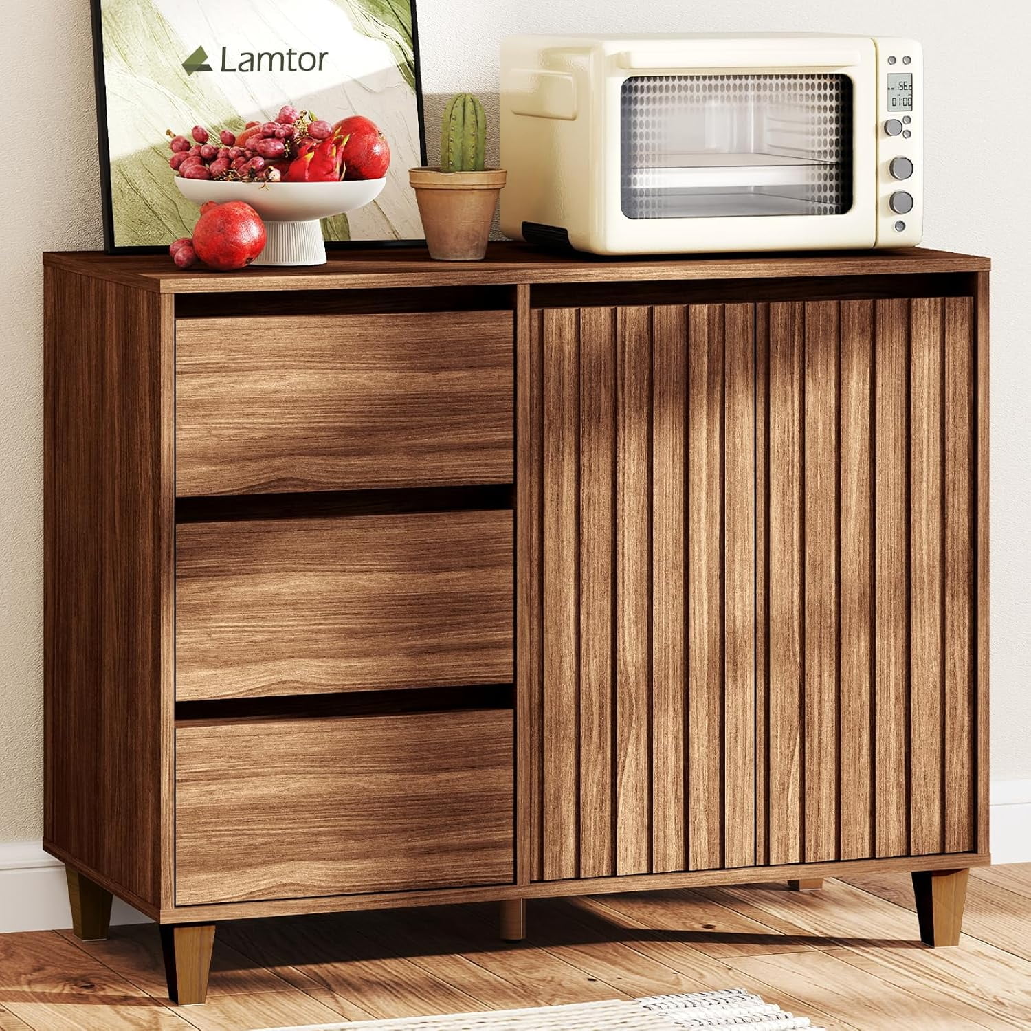 Sideboard Buffet Cabinet with Drawers - Fluted Wooden Storage Cabinet ...