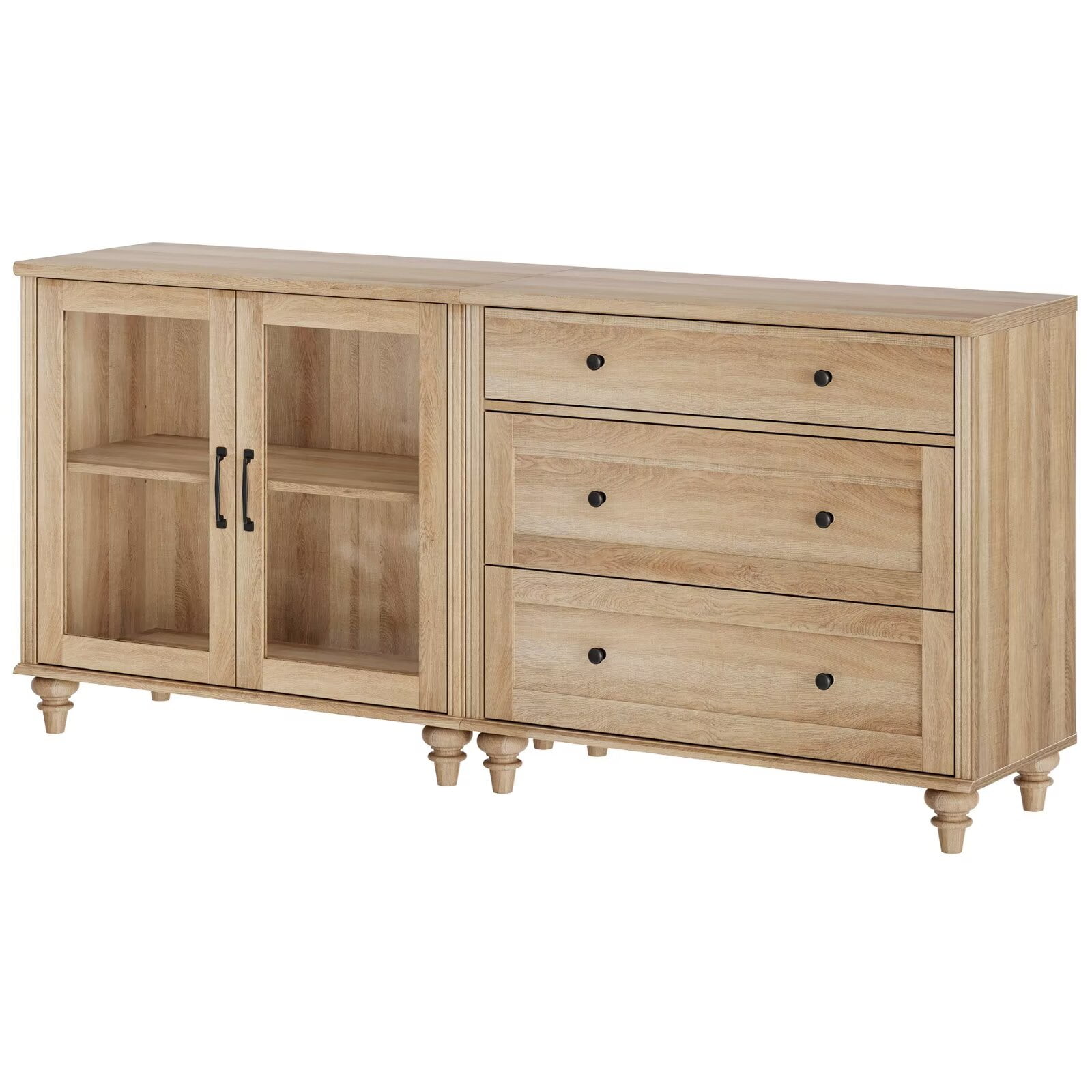 Sideboard Buffet Cabinet with Glass Door, 2-in-1 Kitchen Storage ...