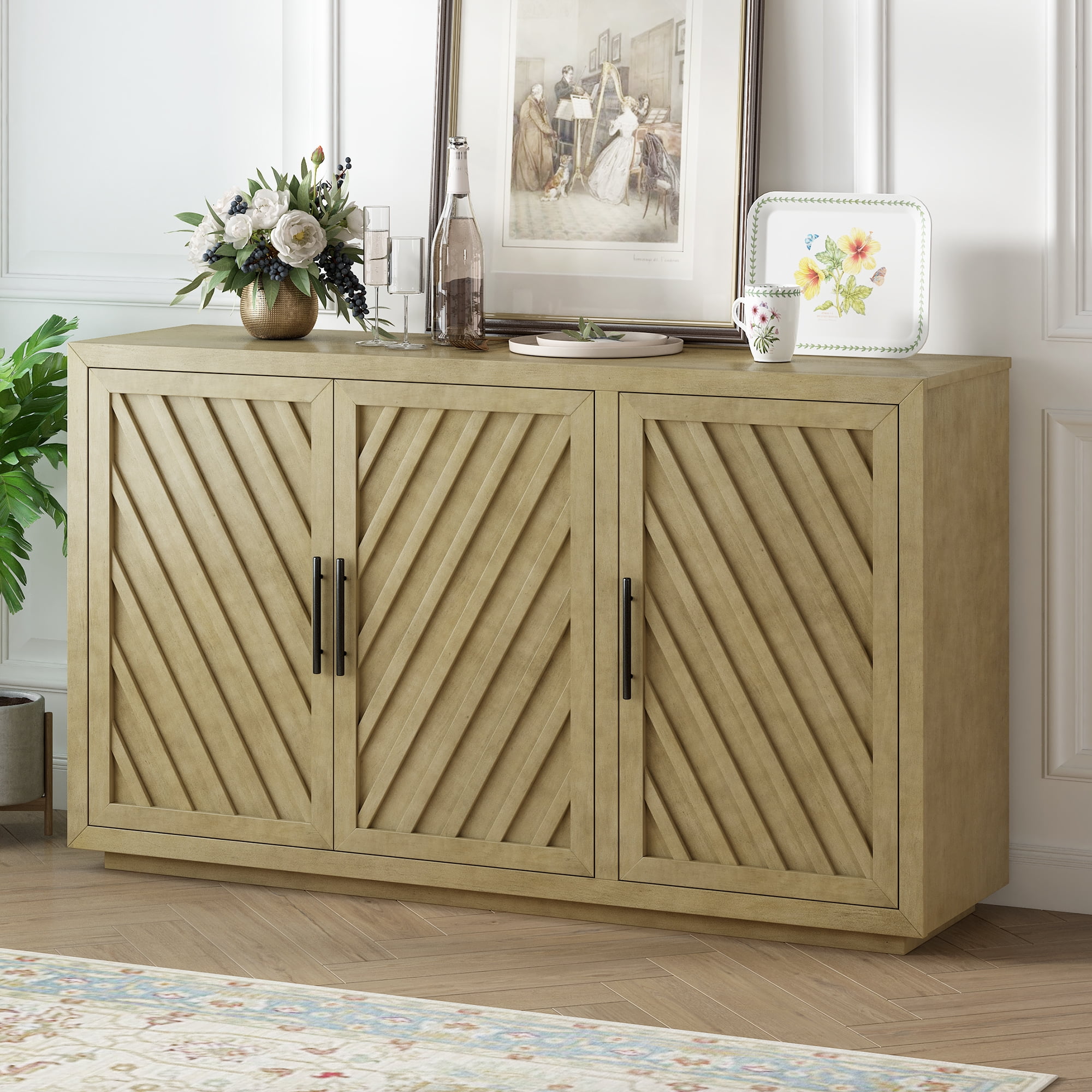 Sideboard Buffet Cabinet, Kitchen Pantry Storage Cabinet With Iron ...