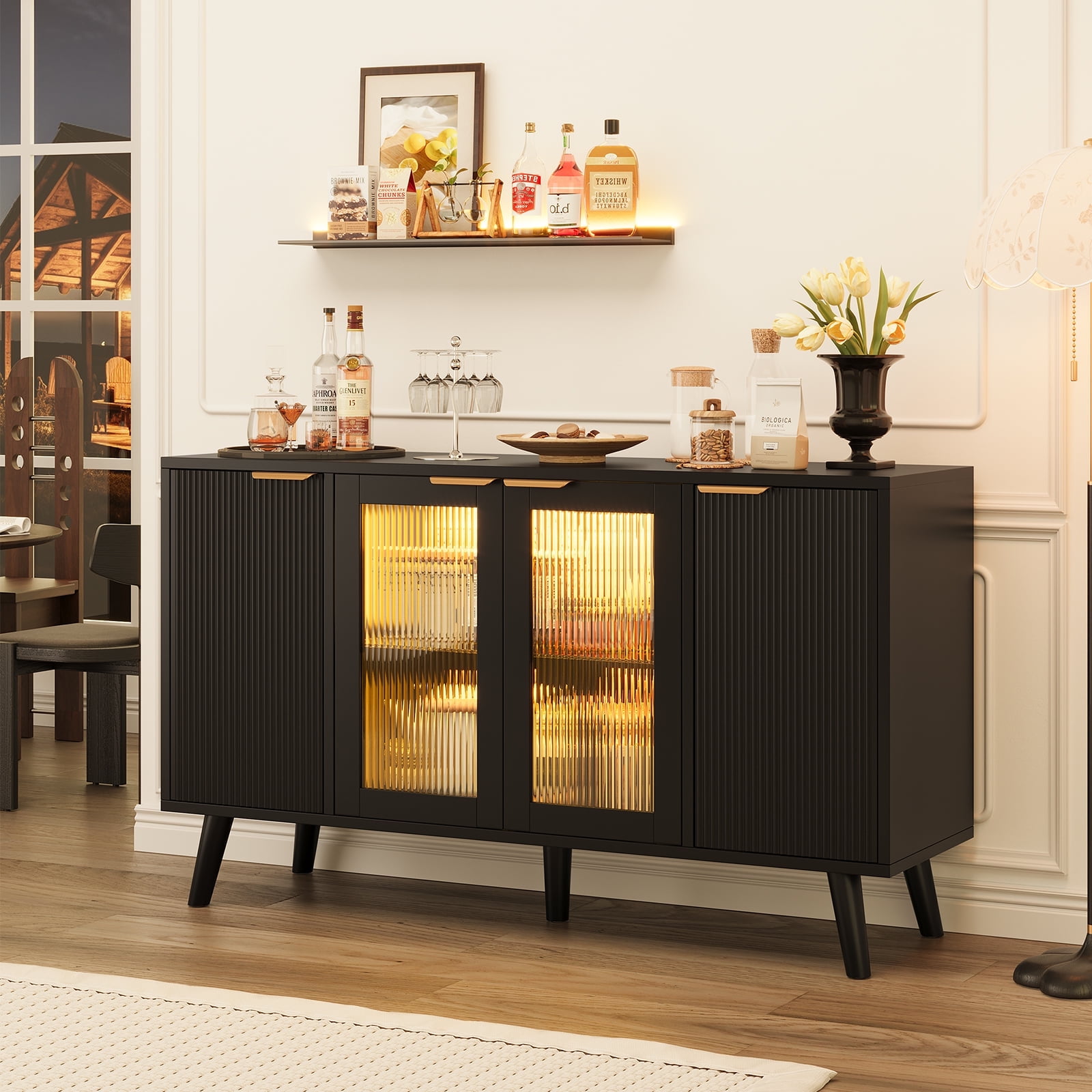 Sideboard Buffet Cabinet, Kitchen Sideboard Storage Cabinet with LED ...