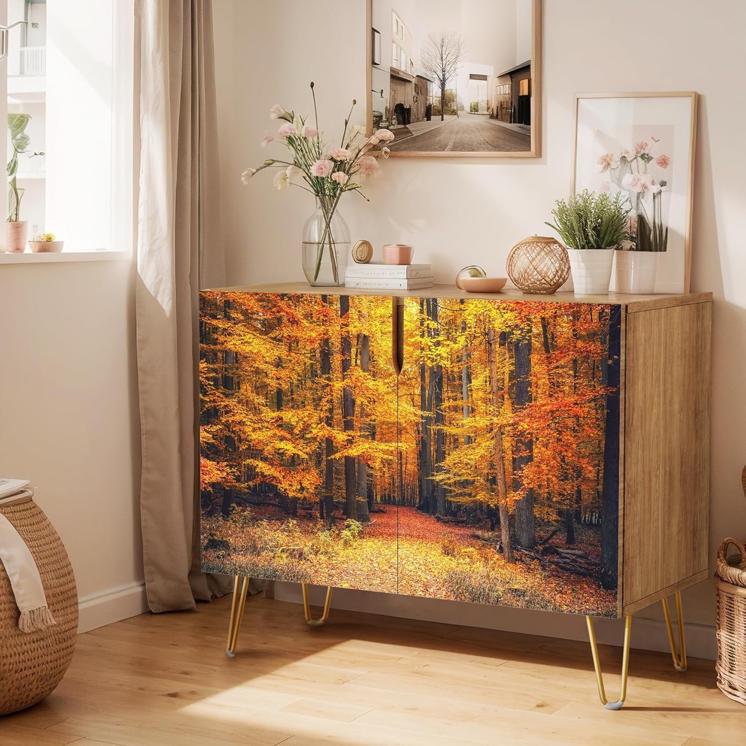 Sideboard Buffet Cabinet, Kitchen Storage Cabinet with 2 Doors, Autumn ...