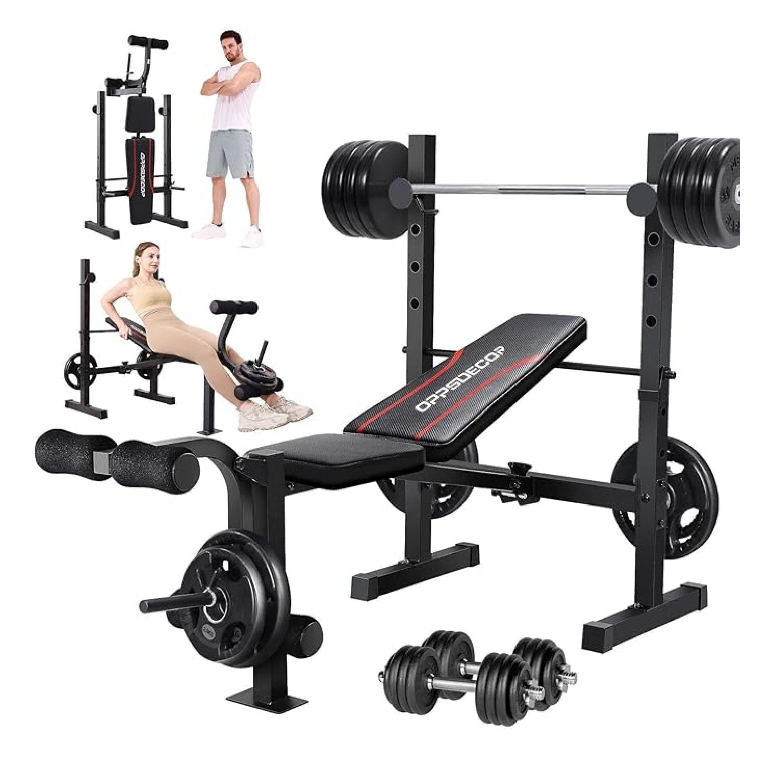8 in 1 Weight Set, Adjustable Press with Squat Rack Leg Extension & Leg ...