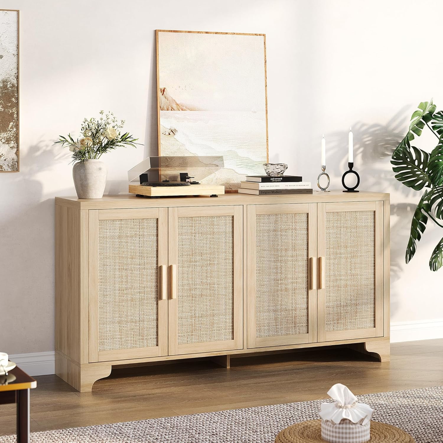 Sideboard Buffet Cabinet, Kitchen Storage Sideboard with Rattan Doors ...