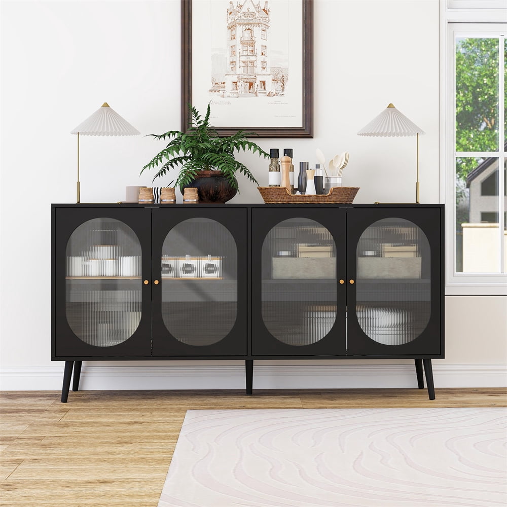 Sideboard Buffet Cabinet, Kitchen Wood Sideboard Storage Cabinet with 4 ...