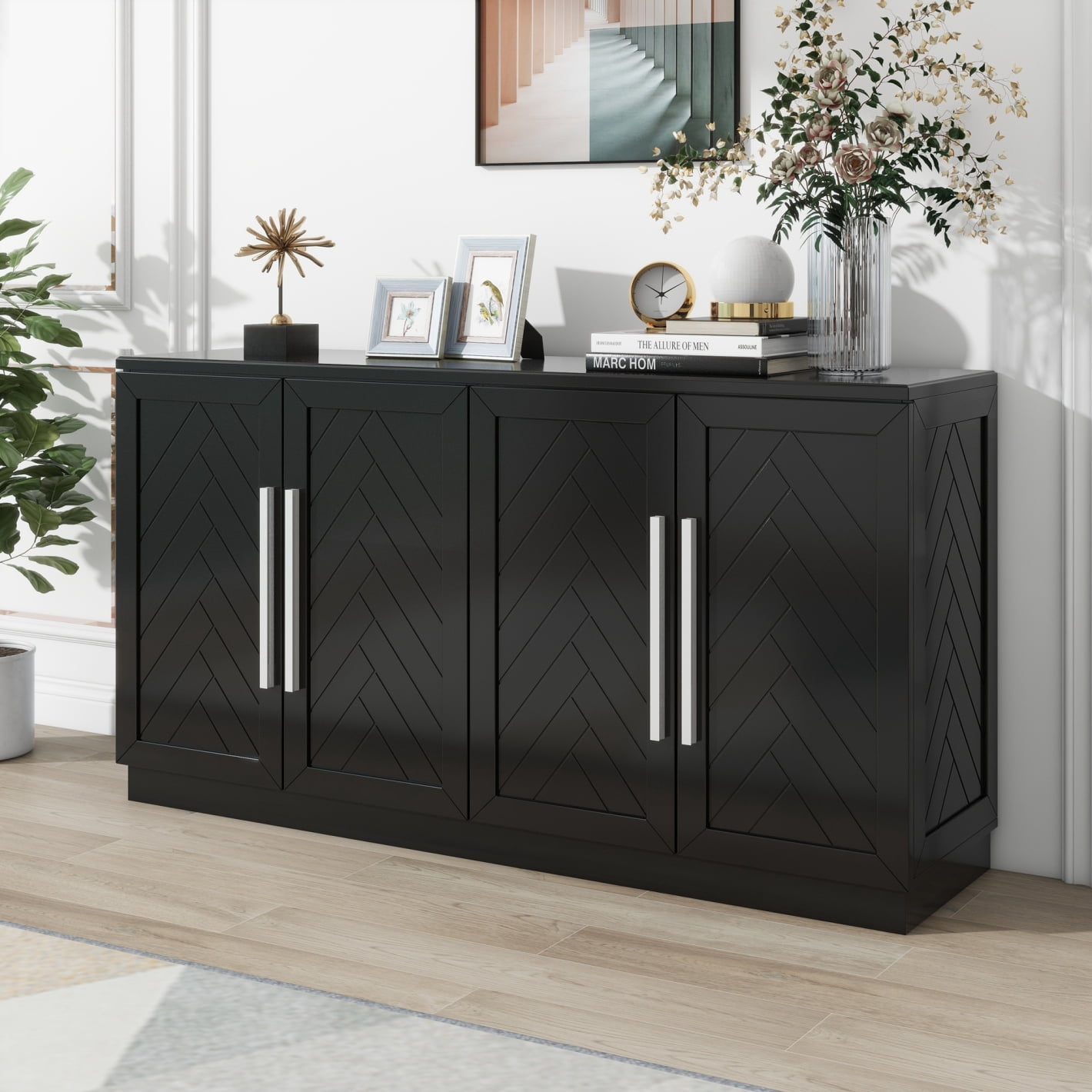 Sideboard Buffet Cabinet, Modern Cabinet with 4 Doors, Adjustable ...