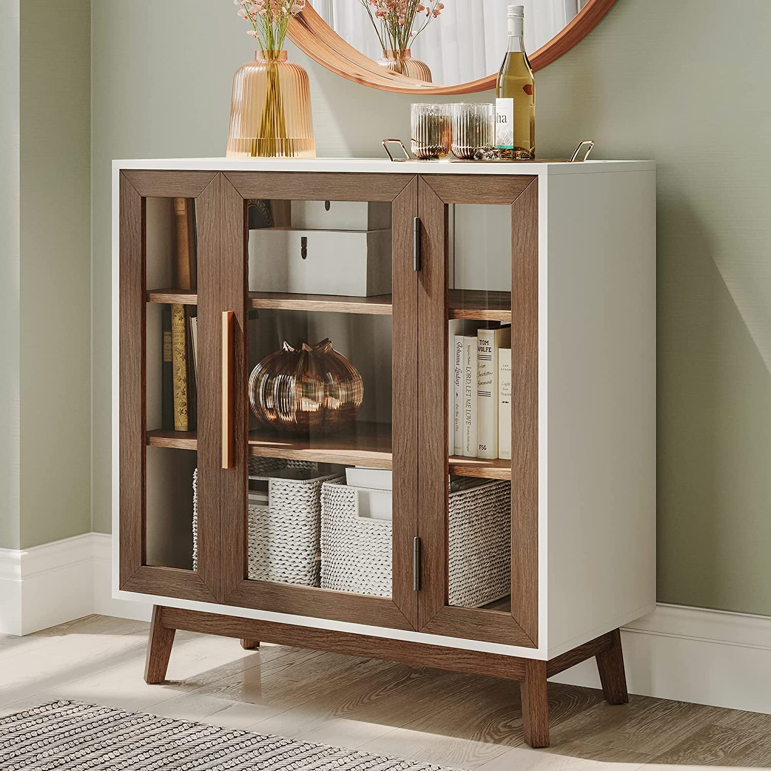 Sideboard Buffet Cabinet, Modern Curio Cabinet 3-Tiers Console Table ...