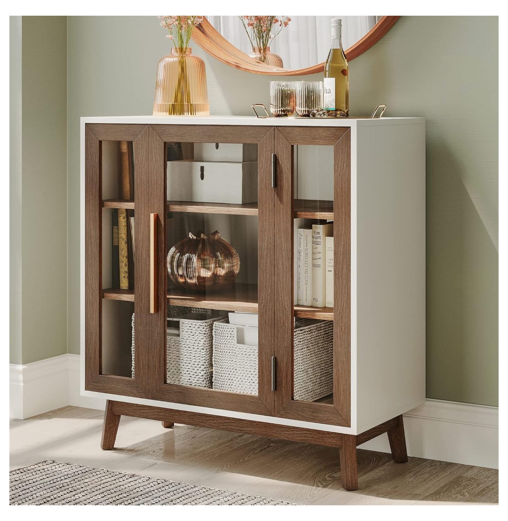 Sideboard Buffet Cabinet, Modern Curio Cabinet 3-Tiers Console Table ...