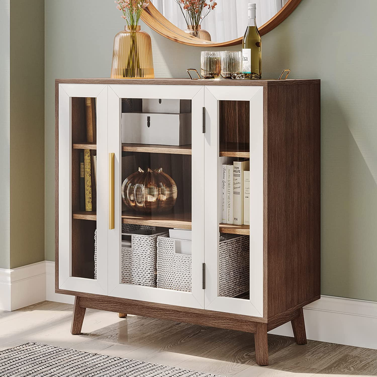 Sideboard Buffet Cabinet, Modern Curio Cabinet 3-Tiers Console Table ...