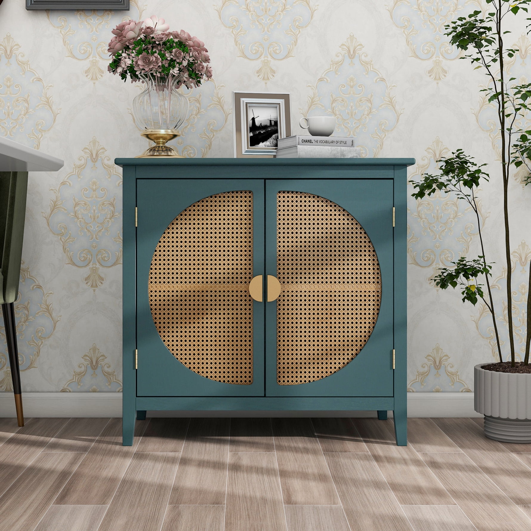 Sideboard Buffet Cabinet, Modern Rattan Storage Cabinet with 2 Doors ...
