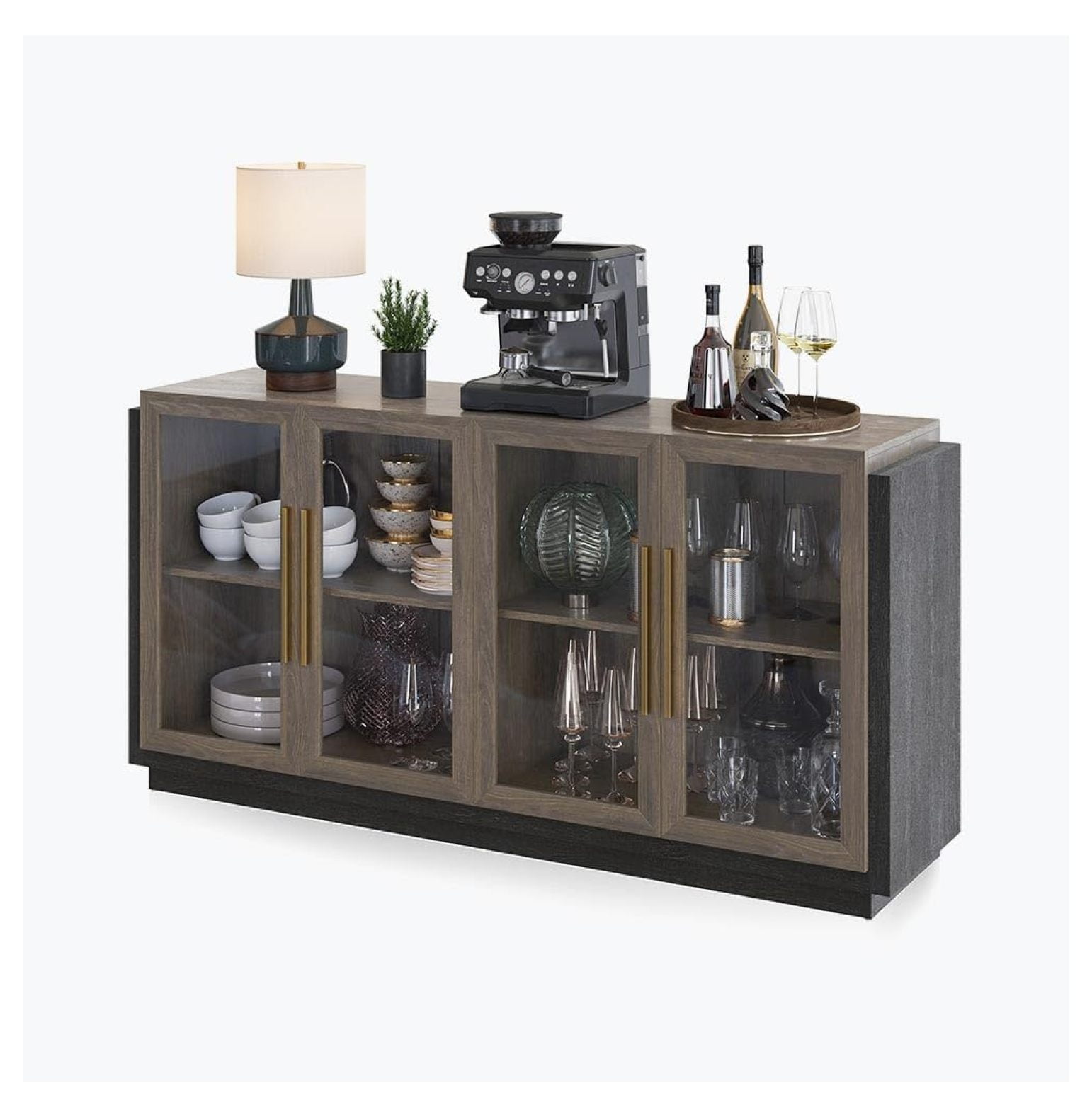 Sideboard Buffet Cabinet, Modern Wood Glass-Buffet-Sideboard with ...