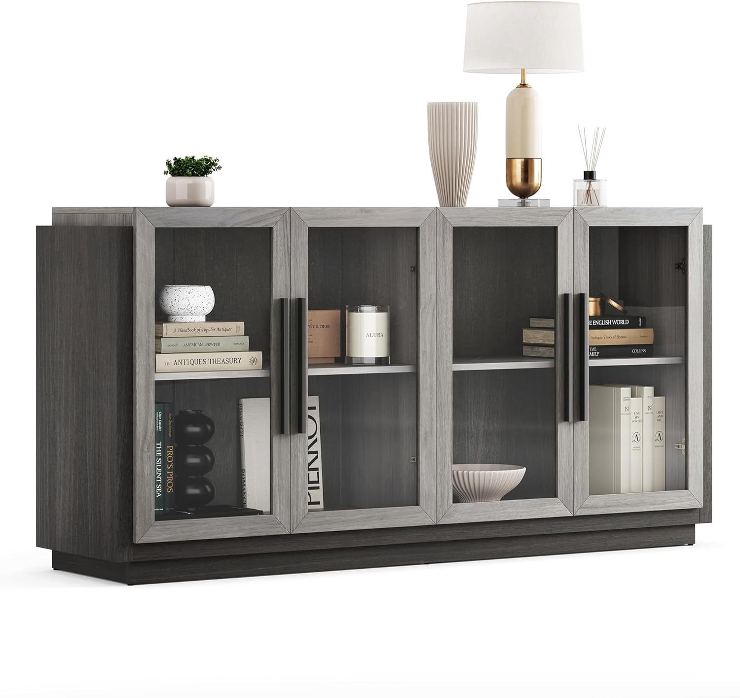 Sideboard Buffet Cabinet, Modern Wood Glass-Buffet-Sideboard with ...