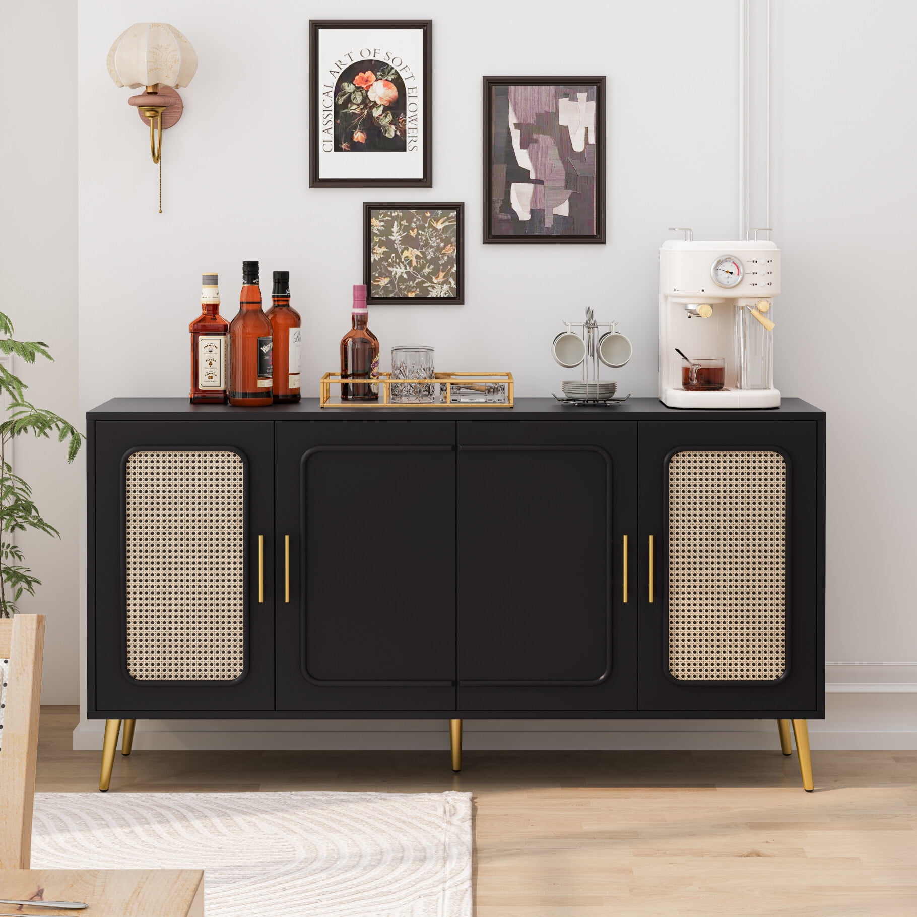 Sideboard Buffet Cabinet, Rattan Pantry Cabinet Coffee Bar Cabinet TV ...