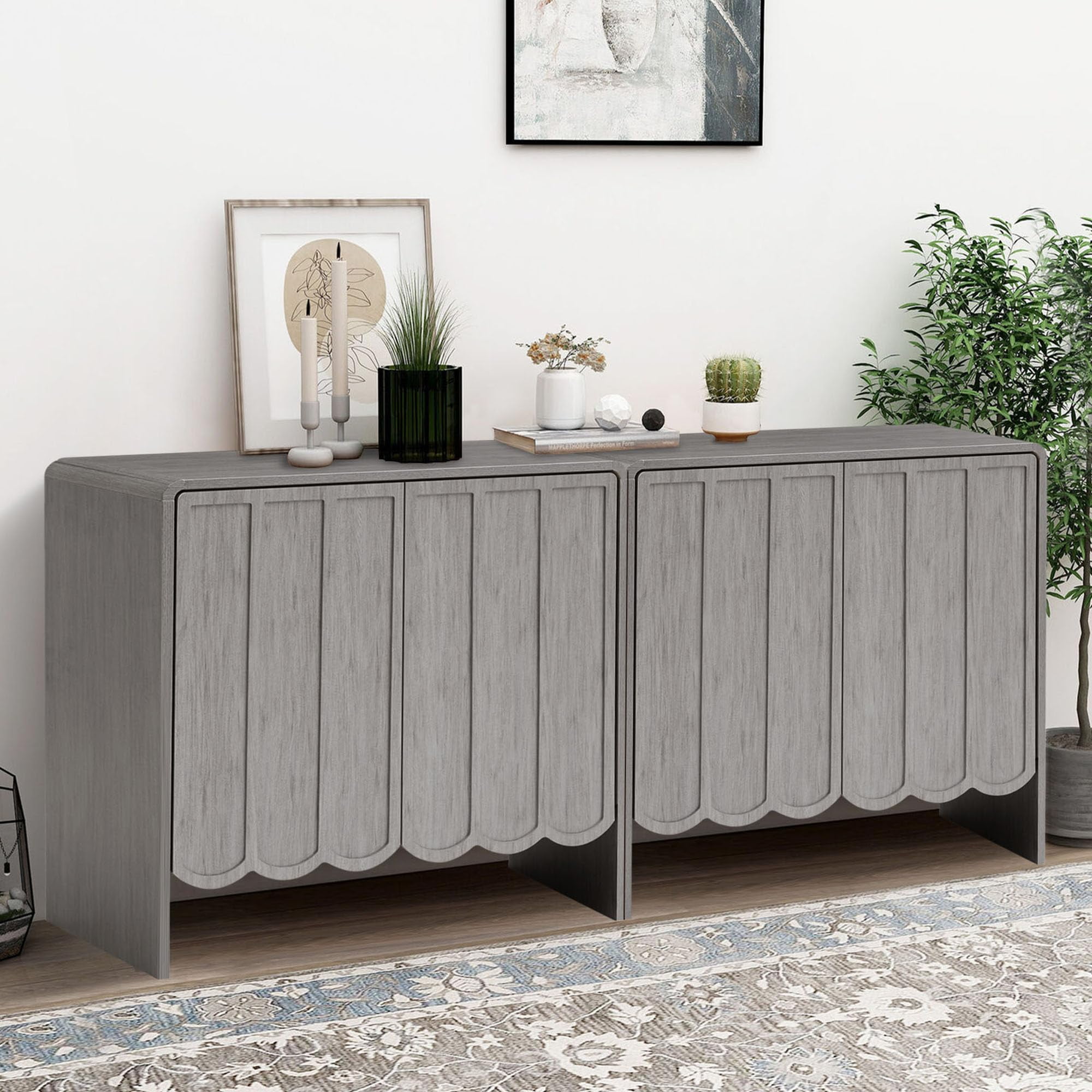 Sideboard Buffet Cabinet Set of 2, Accent Storage Cabinet with 2 Doors ...