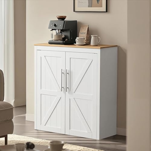 Sideboard Buffet Cabinet with Solid Wood Tabletop, Kitchen Storage ...