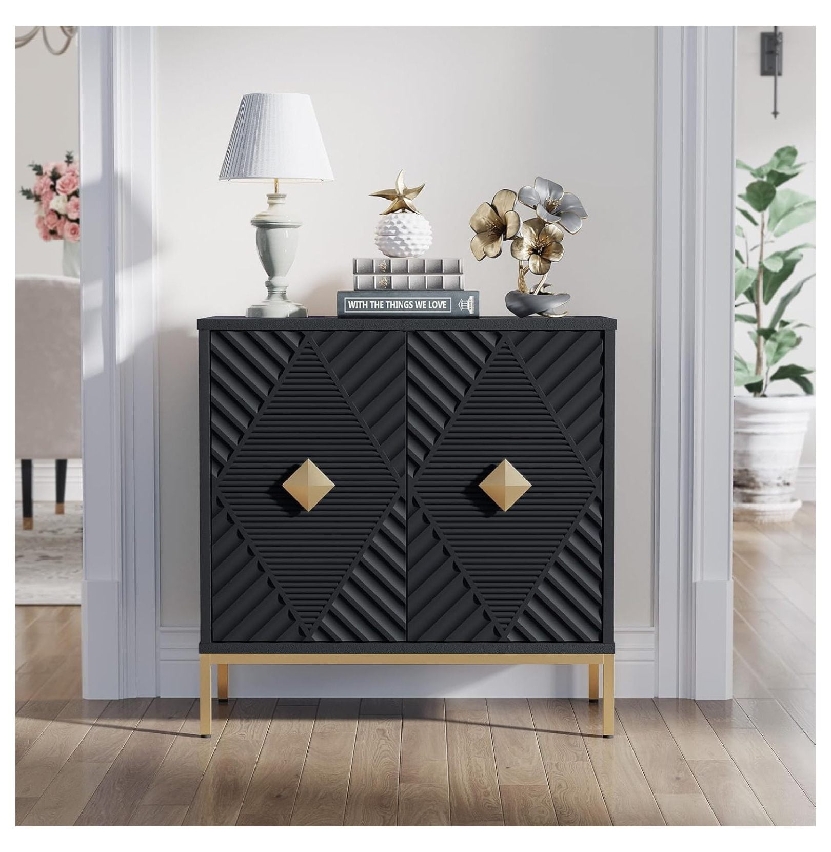 Sideboard Buffet Cabinet with Storage, 2 Door Accent Cabinet, Carved ...