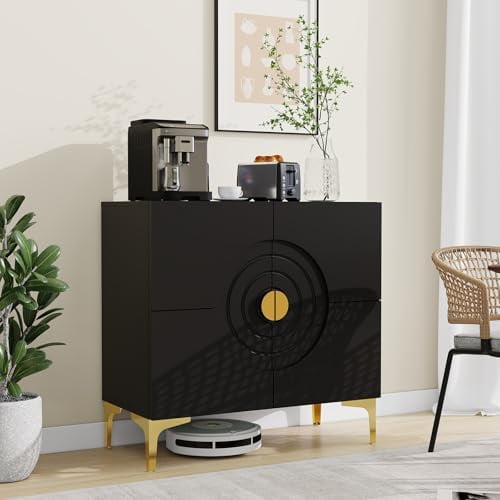 Sideboard Buffet Cabinet with Storage: 31" Gold and Black Fluted ...