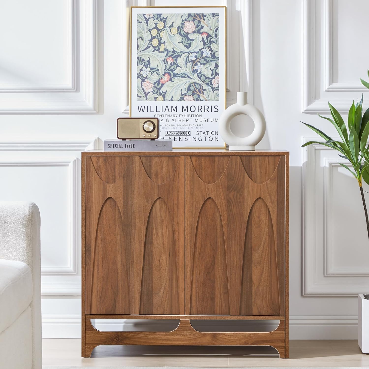 Sideboard Buffet Cabinet with Storage, 31.5” Wide Mid Century Modern ...