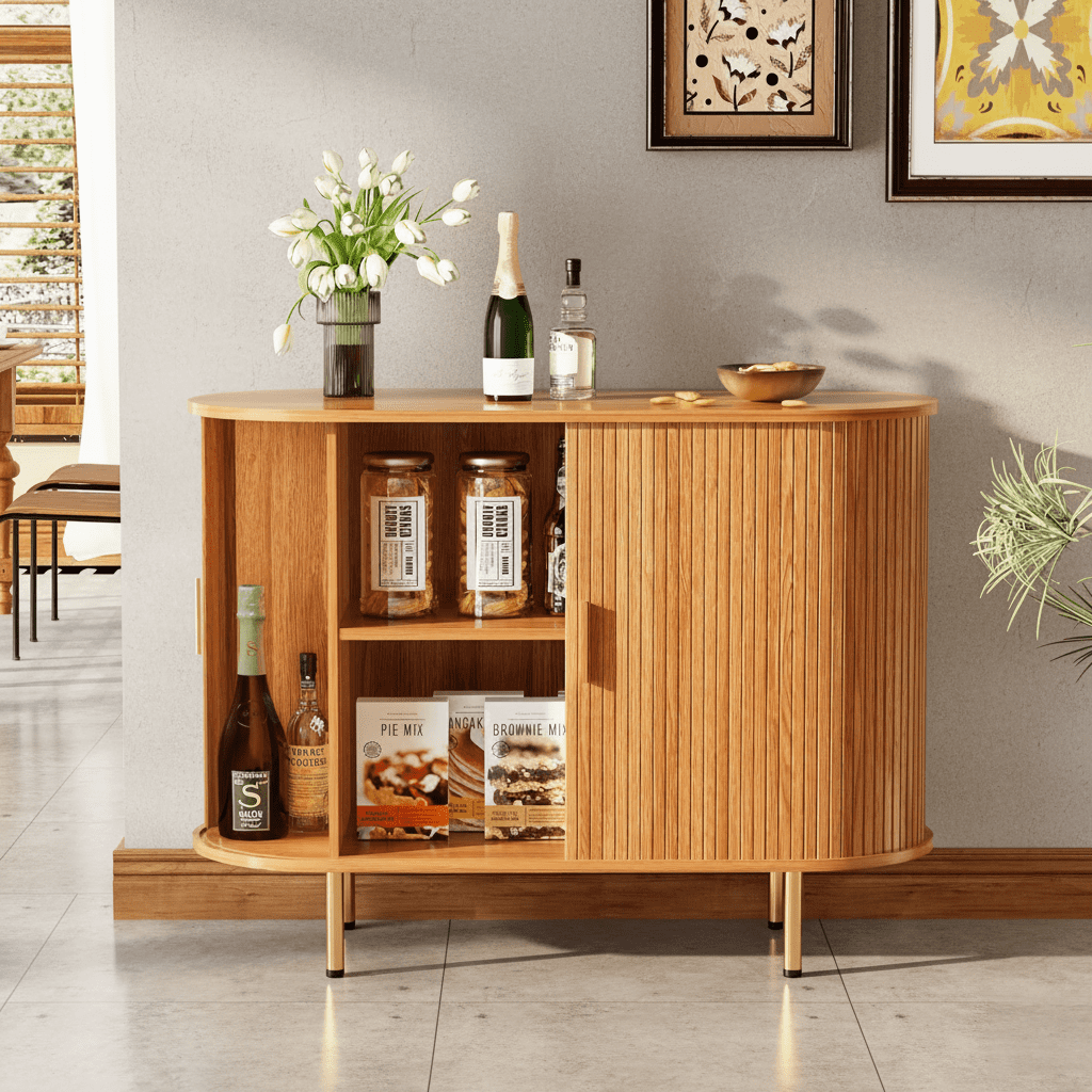 Sideboard Buffet Cabinet with Storage, 40" Mid Century Modern Fluted ...