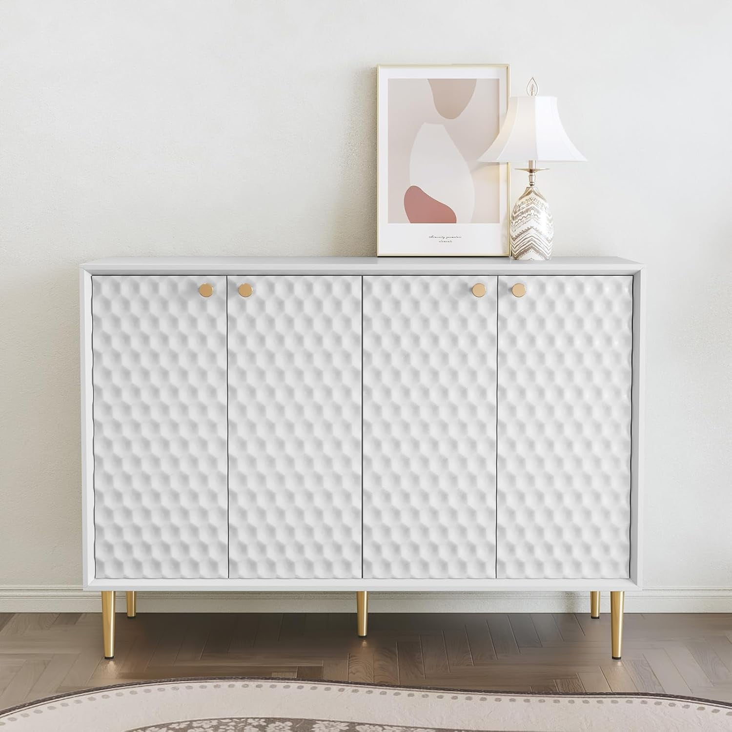 Sideboard Buffet Cabinet with Storage,48" Modern Hexagon Honeycomb ...
