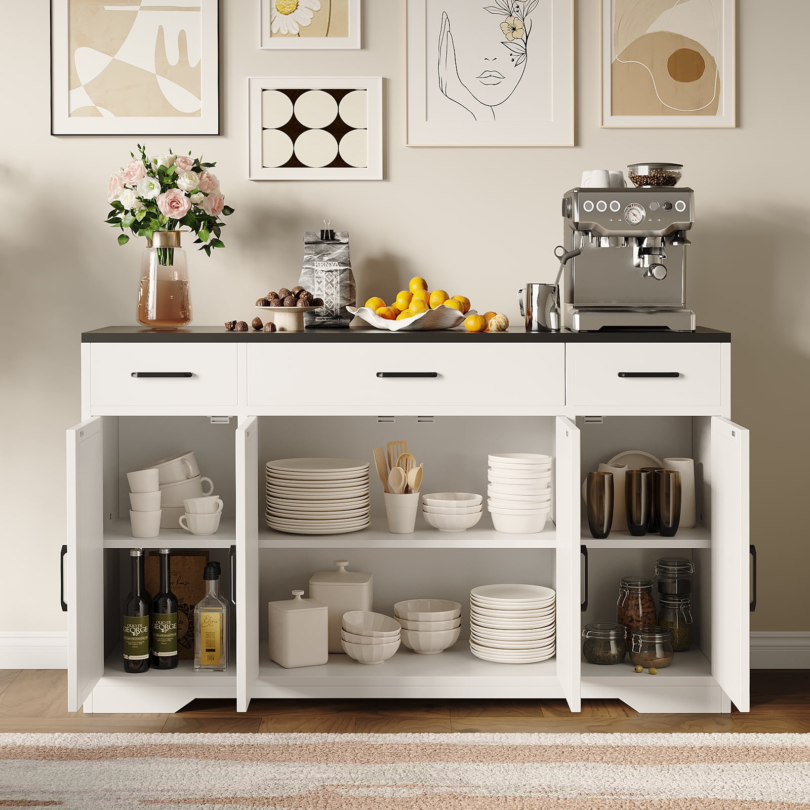 Sideboard Buffet Cabinet with Storage, 55'' Coffee Bar Cabinet Kitchen ...