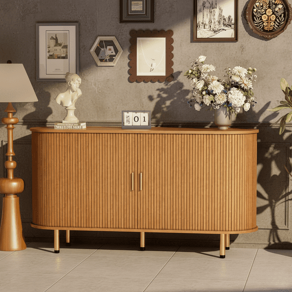 Sideboard Buffet Cabinet with Storage, 55" Mid Century Modern Fluted ...