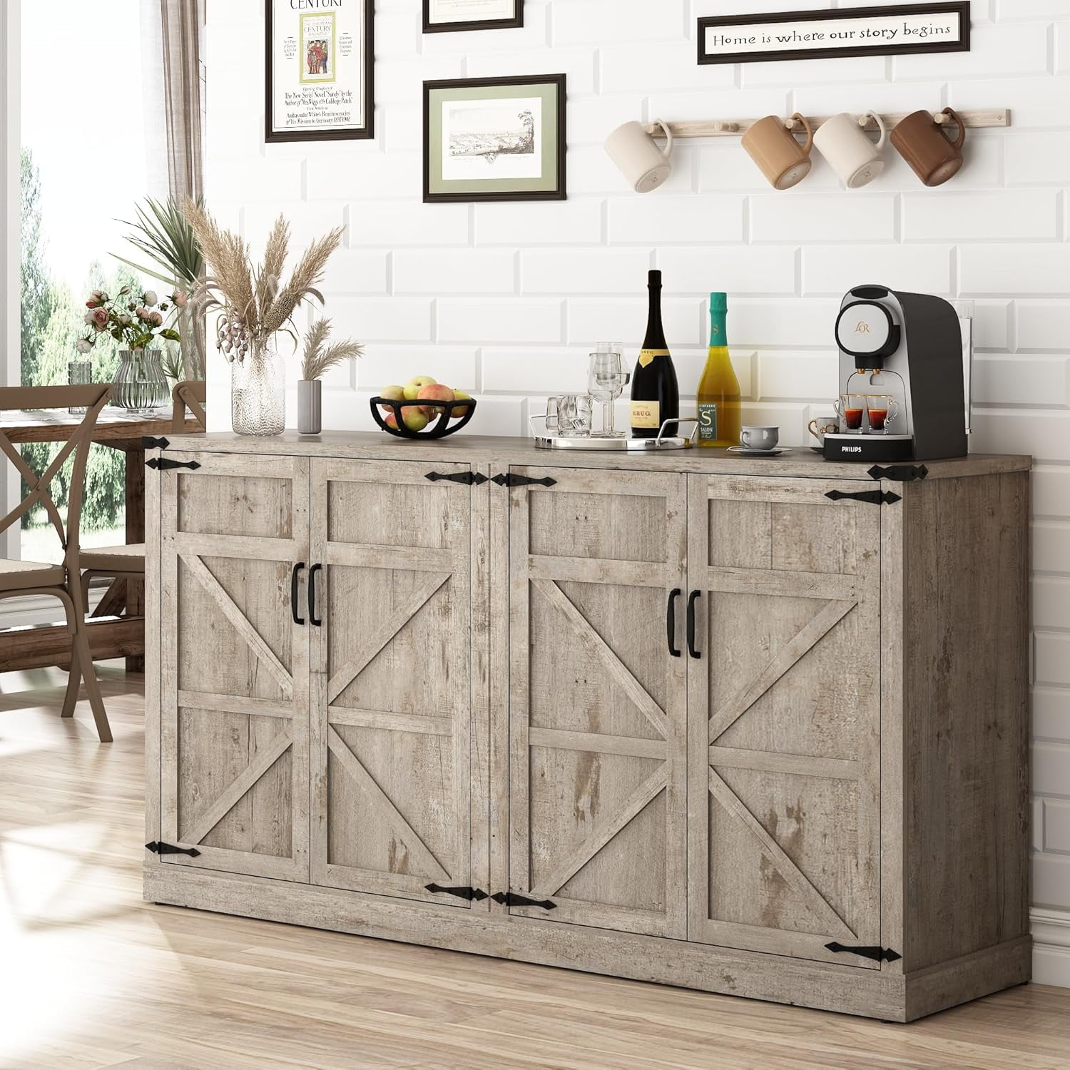 Sideboard Buffet Cabinet with Storage - 65 Inch Farmhouse Kitchen ...