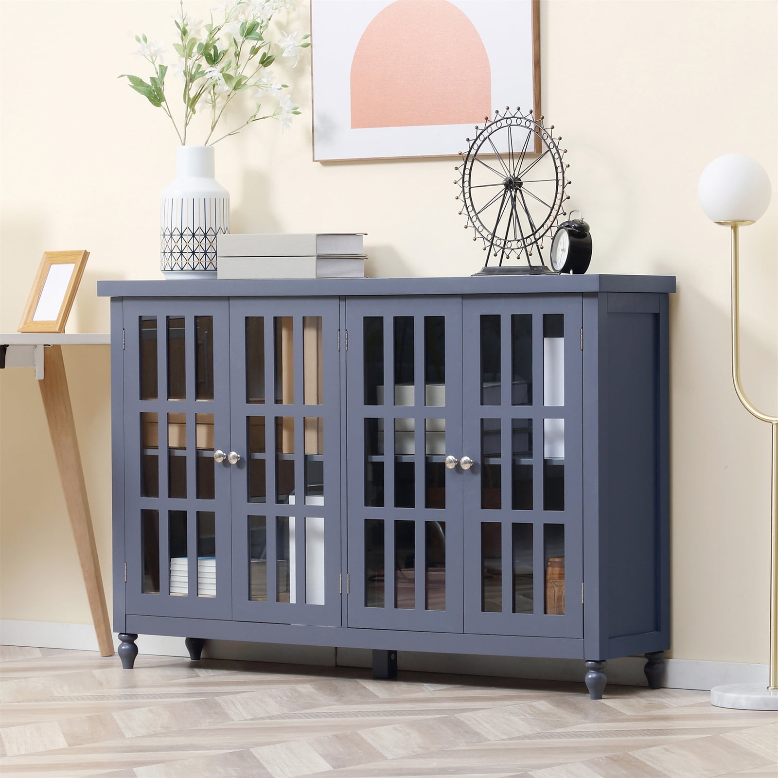 Sideboard Buffet Cabinet, Storage Buffet Cabinet with 4 Tempered Glass ...