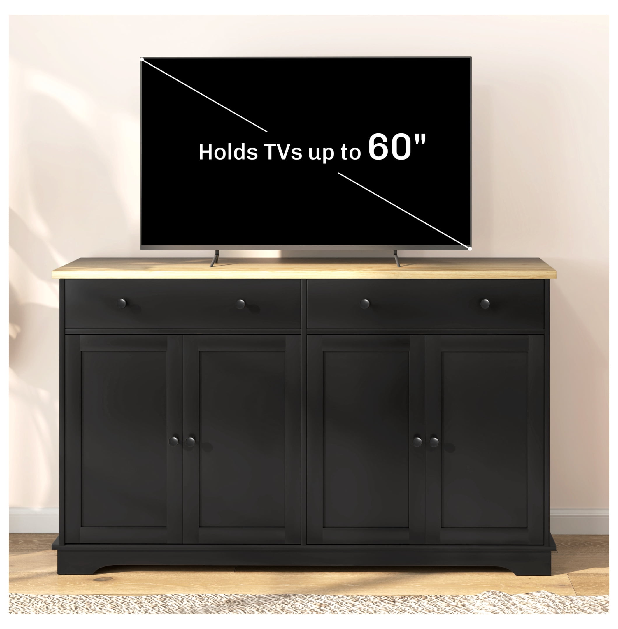 Sideboard Buffet Cabinet - Storage Drawers & Adjustable Shelves - Black ...