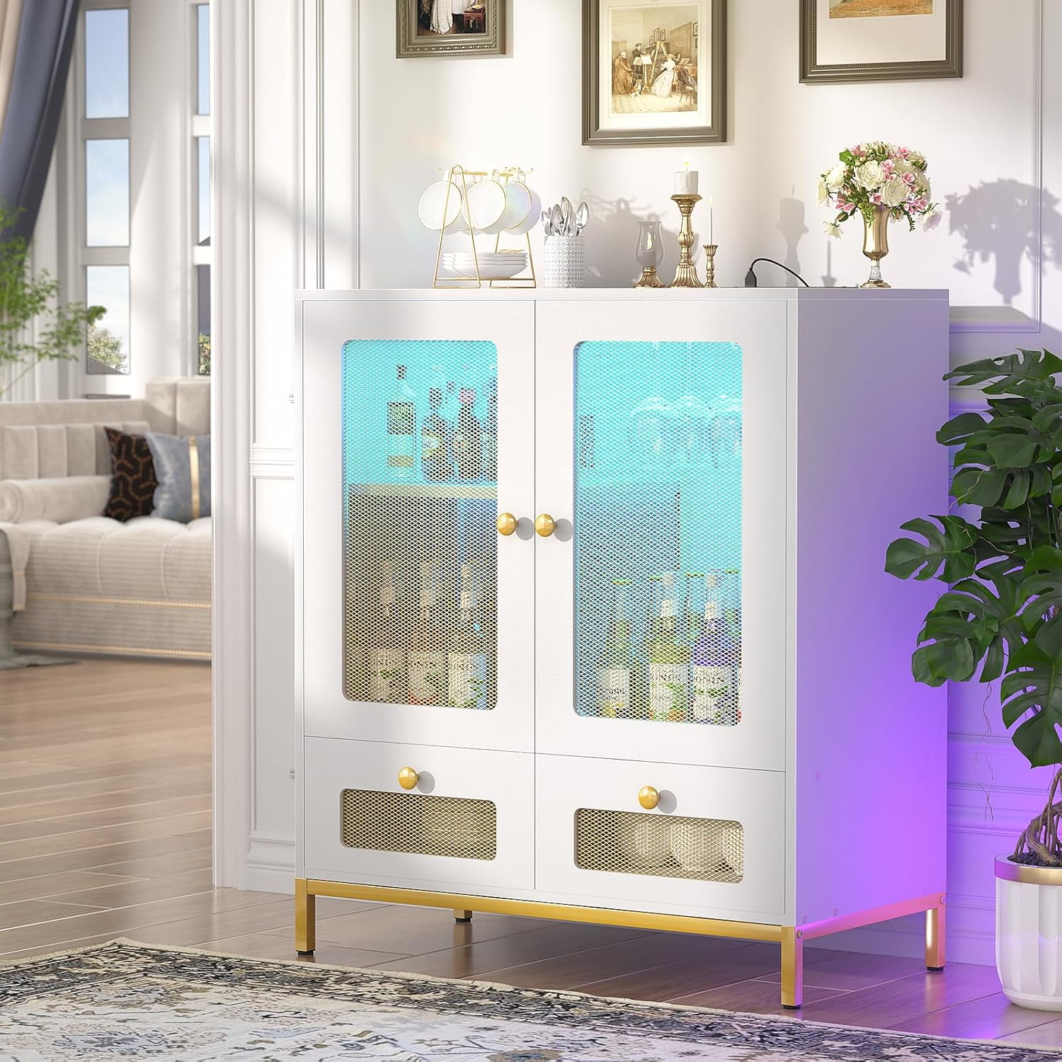 Sideboard Buffet Cabinet with Storage, Wine Bar Cabinet with Power ...