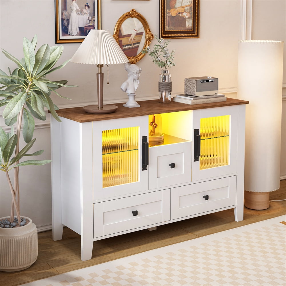 Sideboard Buffet Cabinet, Wooden Buffet Server Console Table With Glass ...