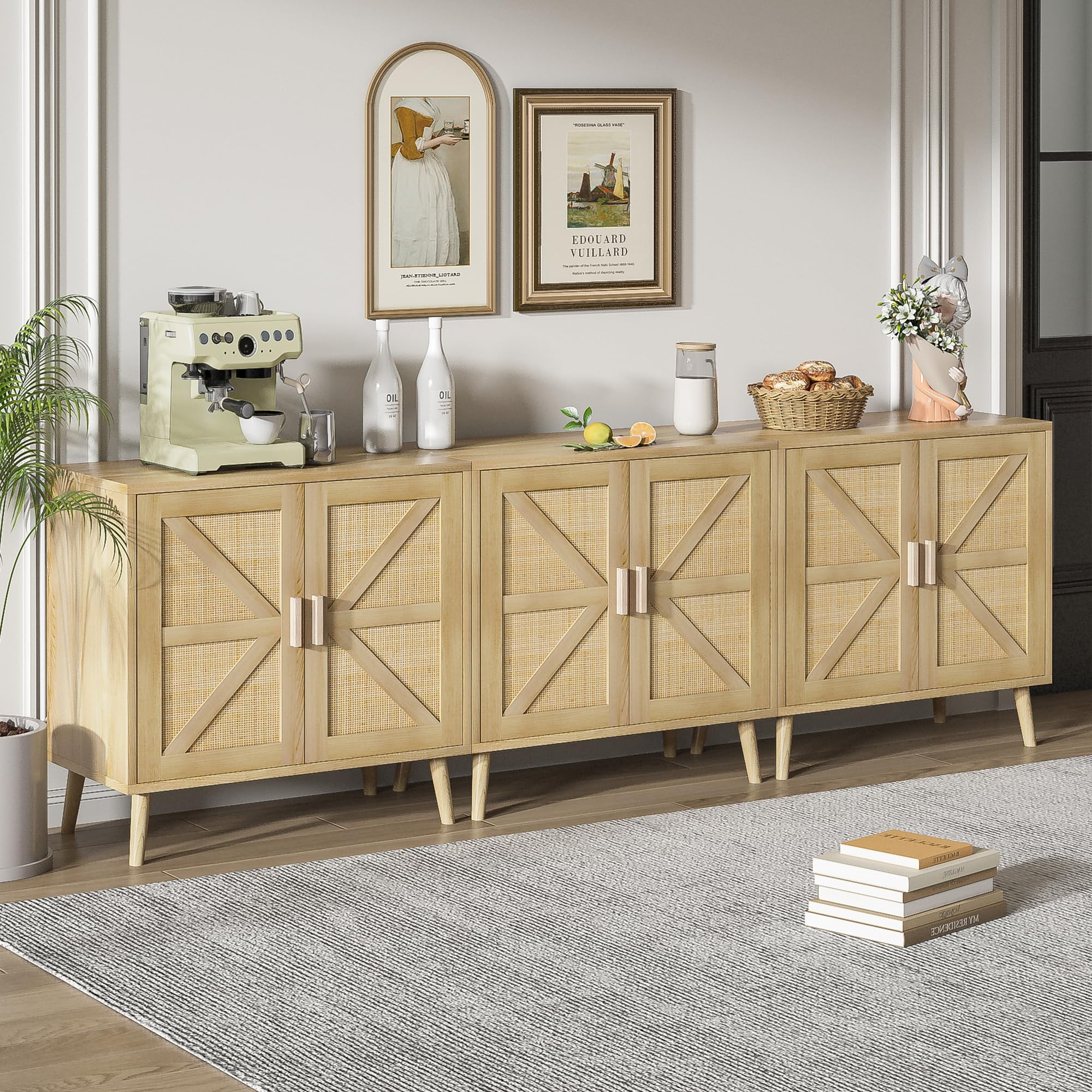 Sideboard Buffet Cabinet set of 3 with Rattan Decorated Doors ...